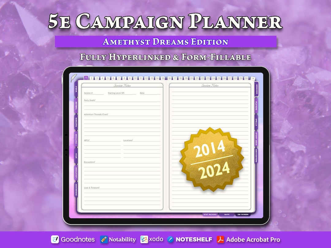 Digital Dnd 5e DM Planner: Hyperlinked Campaign Journal (amethyst ...