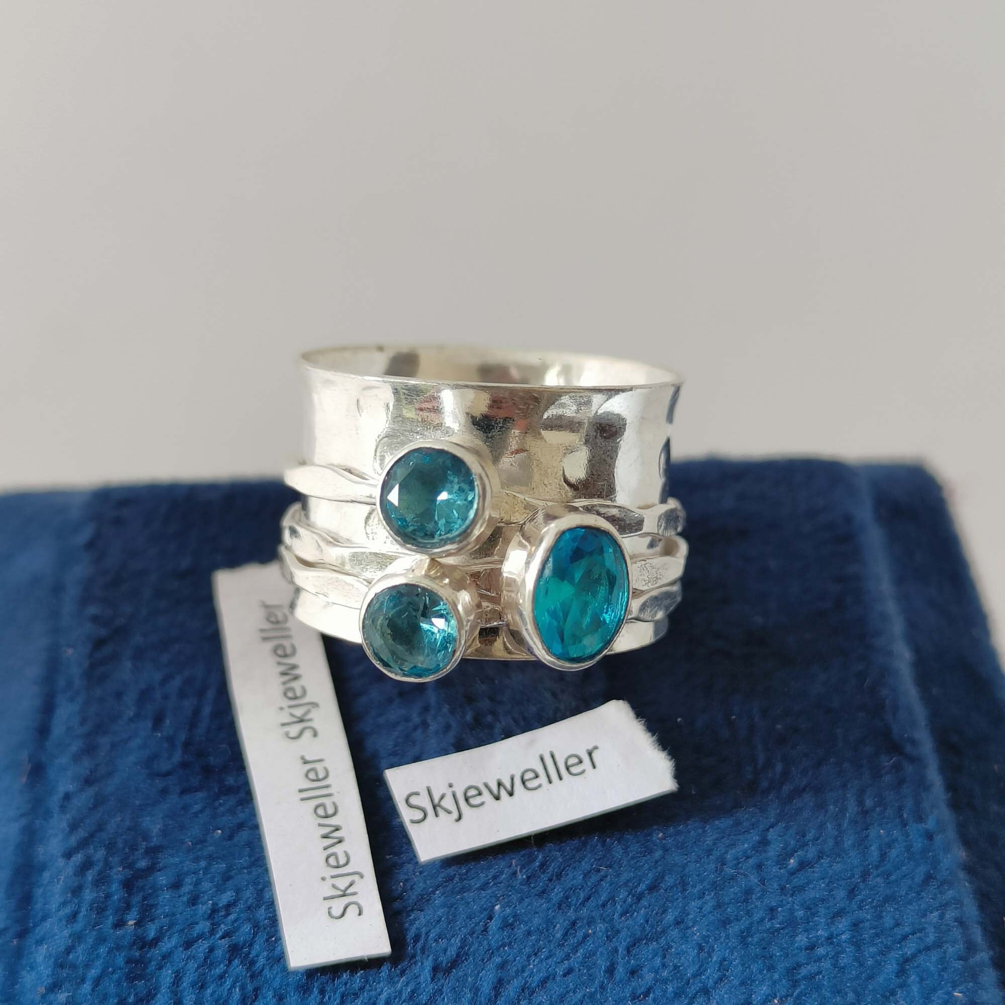 Blue Topaz Spinner Ring, Sterling Silver Ring, Gemstone Ring, Spinner ...