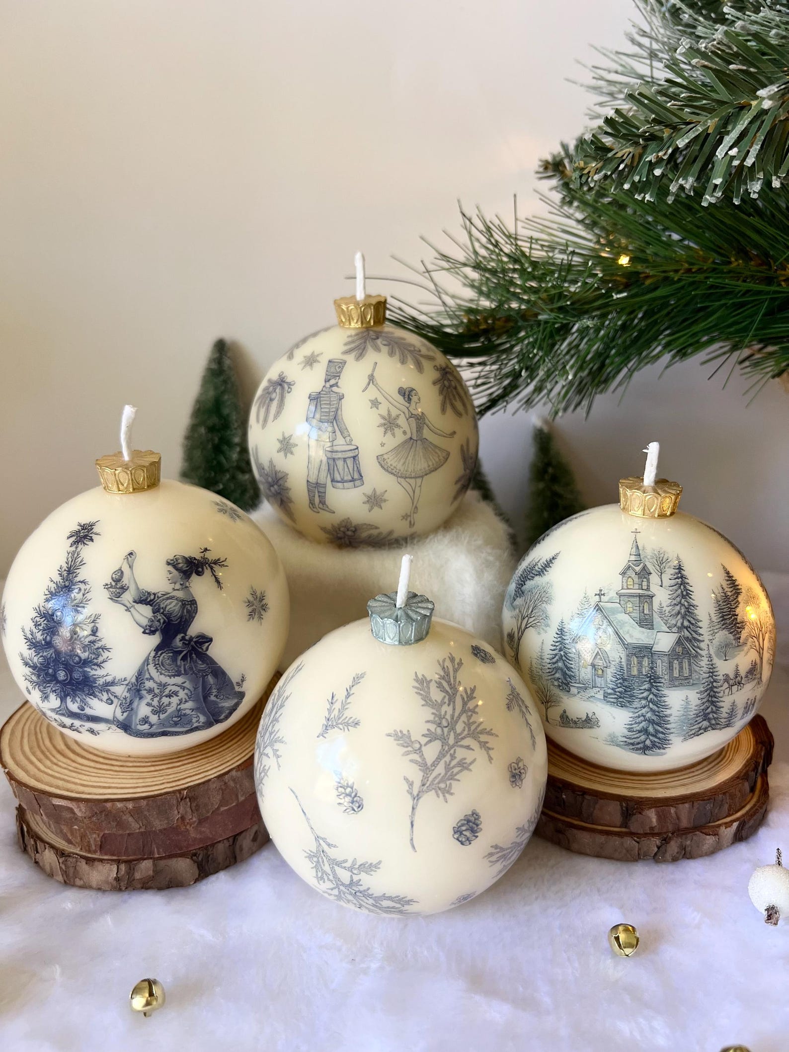 Chinoserie Blue Toile Christmas Ornament Candle: Vintage Holiday Bauble ...