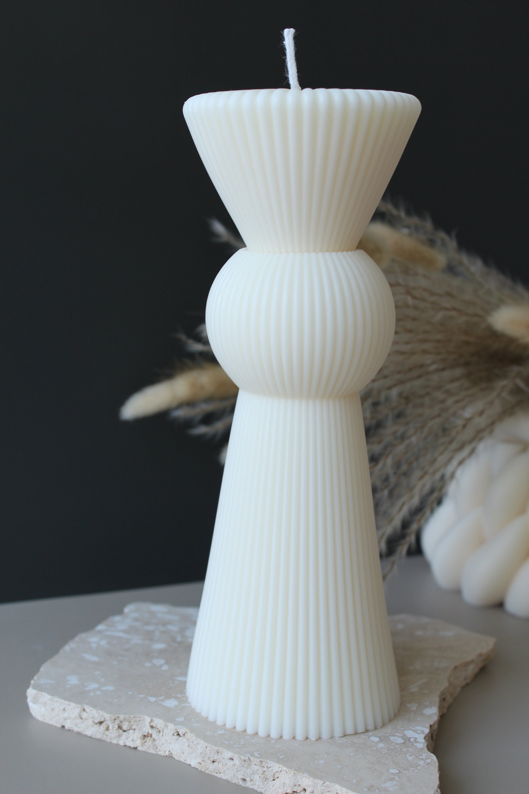Roman Ribbed Pillar Candle | Sculptural Shaped Candle L Column Striped ...