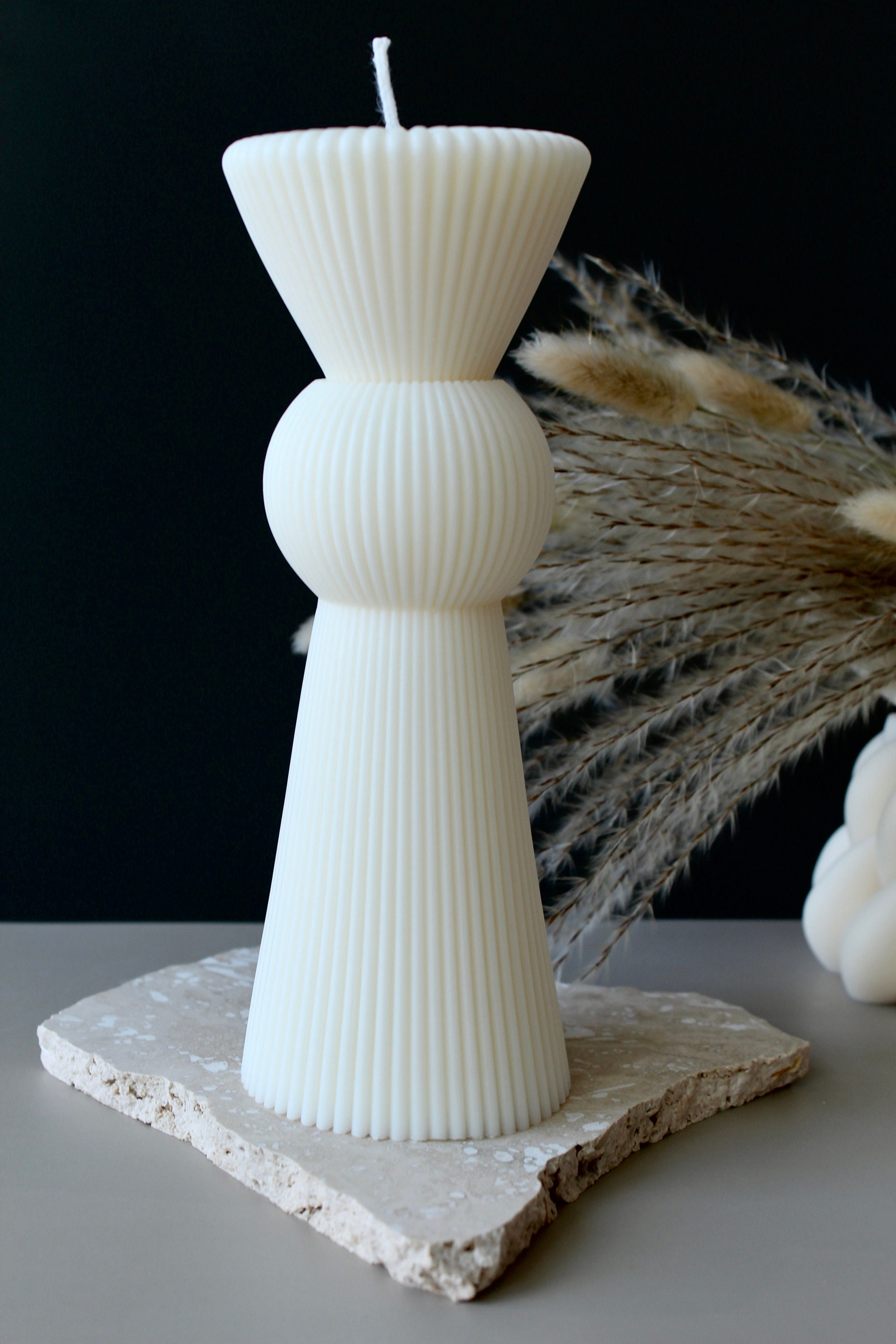 Roman Ribbed Pillar Candle | Sculptural Shaped Candle L Column Striped ...