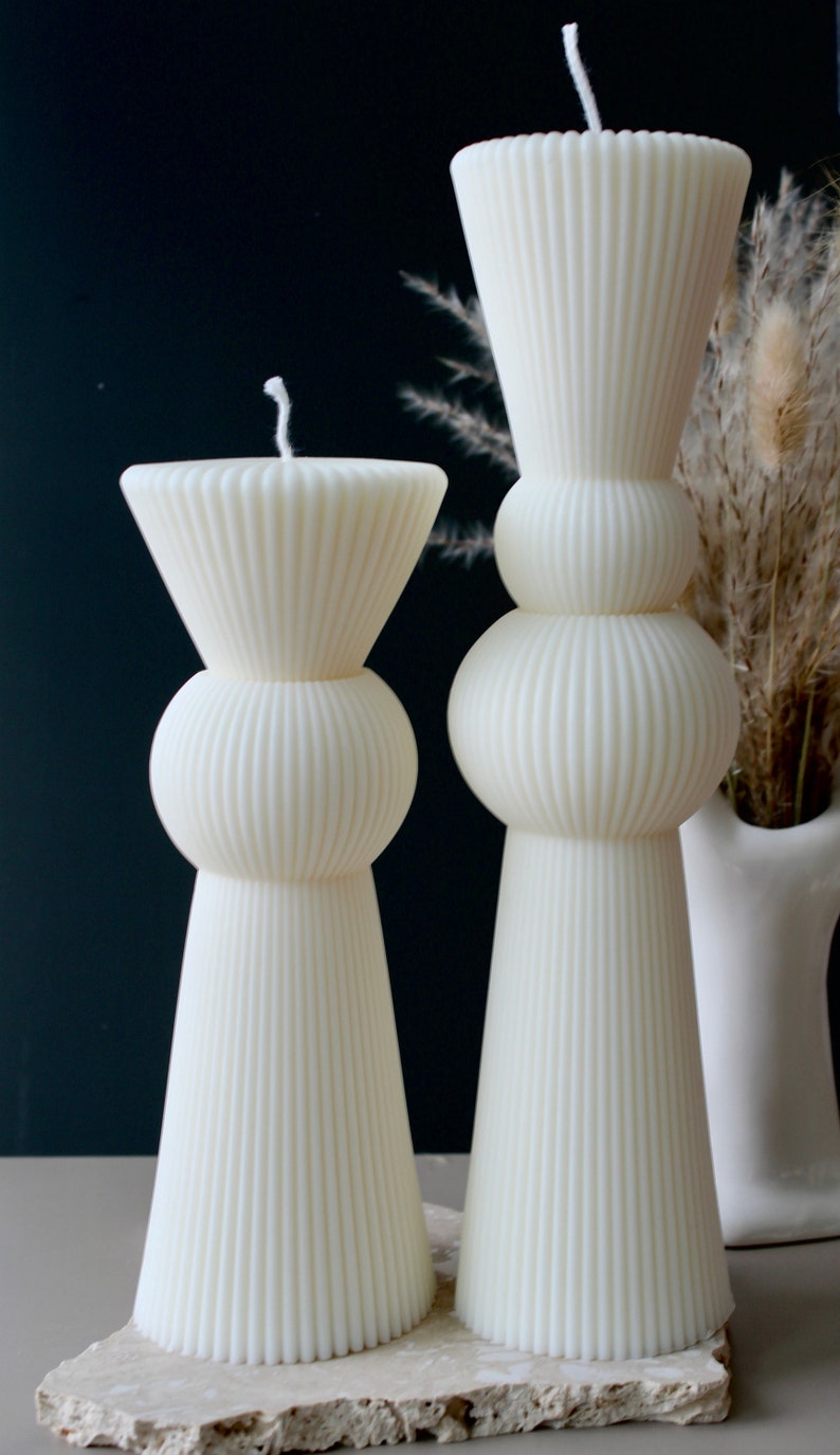 Roman Ribbed Pillar Candle | Sculptural Shaped Candle L Column Striped ...