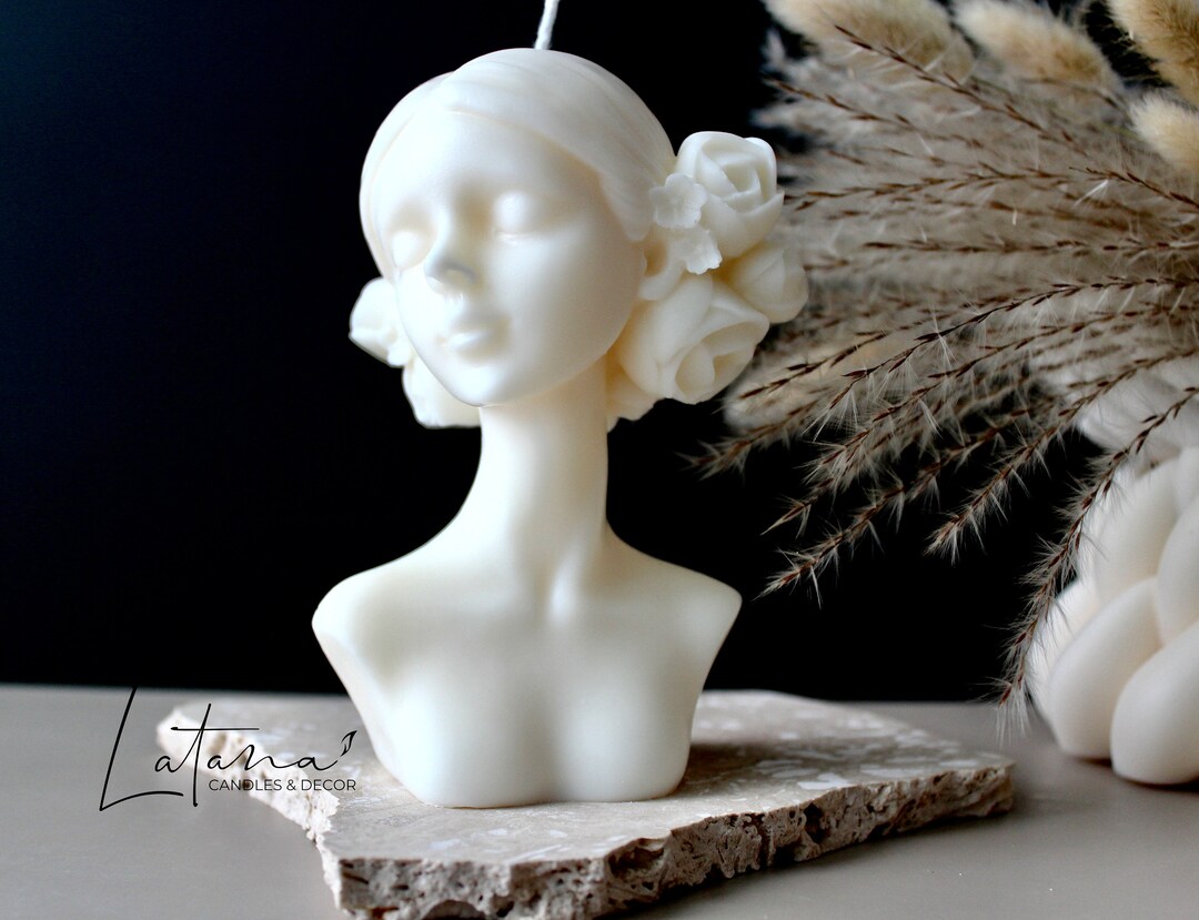 Large Flower Girl Candle | Lady With Rose Flowers | Aesthetic Candle ...
