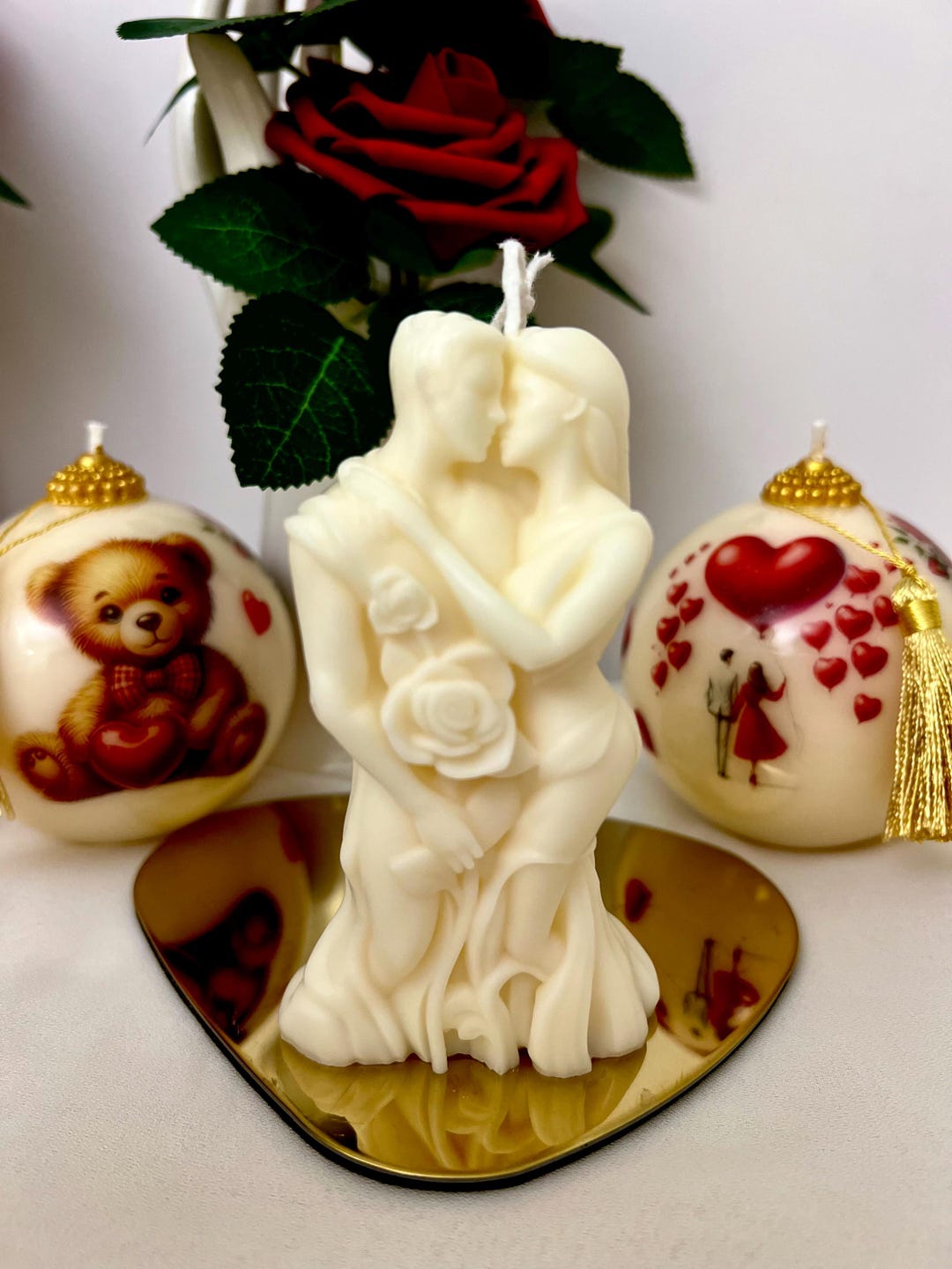 Romantic Couple Candle With Roses| Wedding, Anniversary, Romantic Decor ...