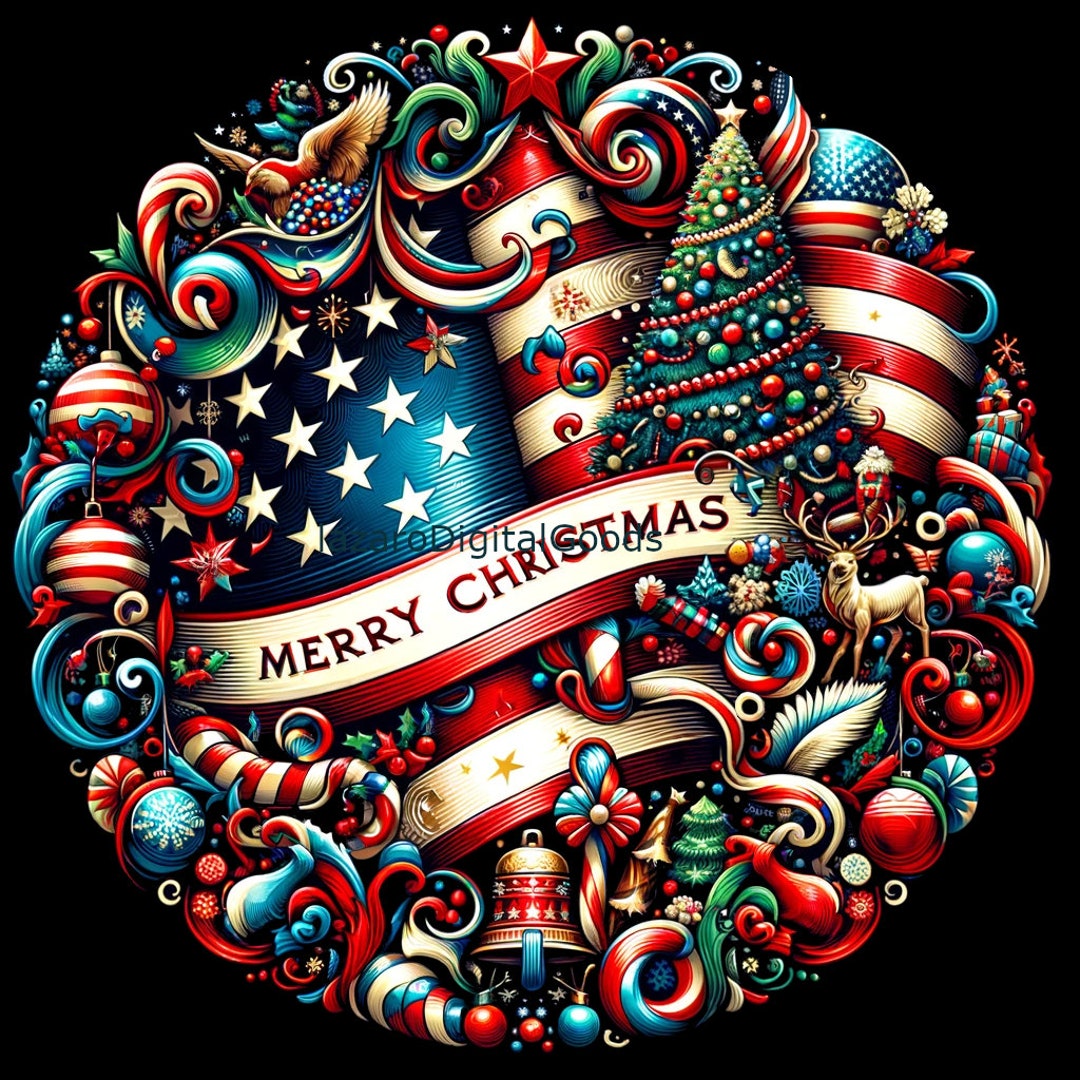 USA Christmas, American, Festive Clipart, Patriotic Xmas, Digital ...