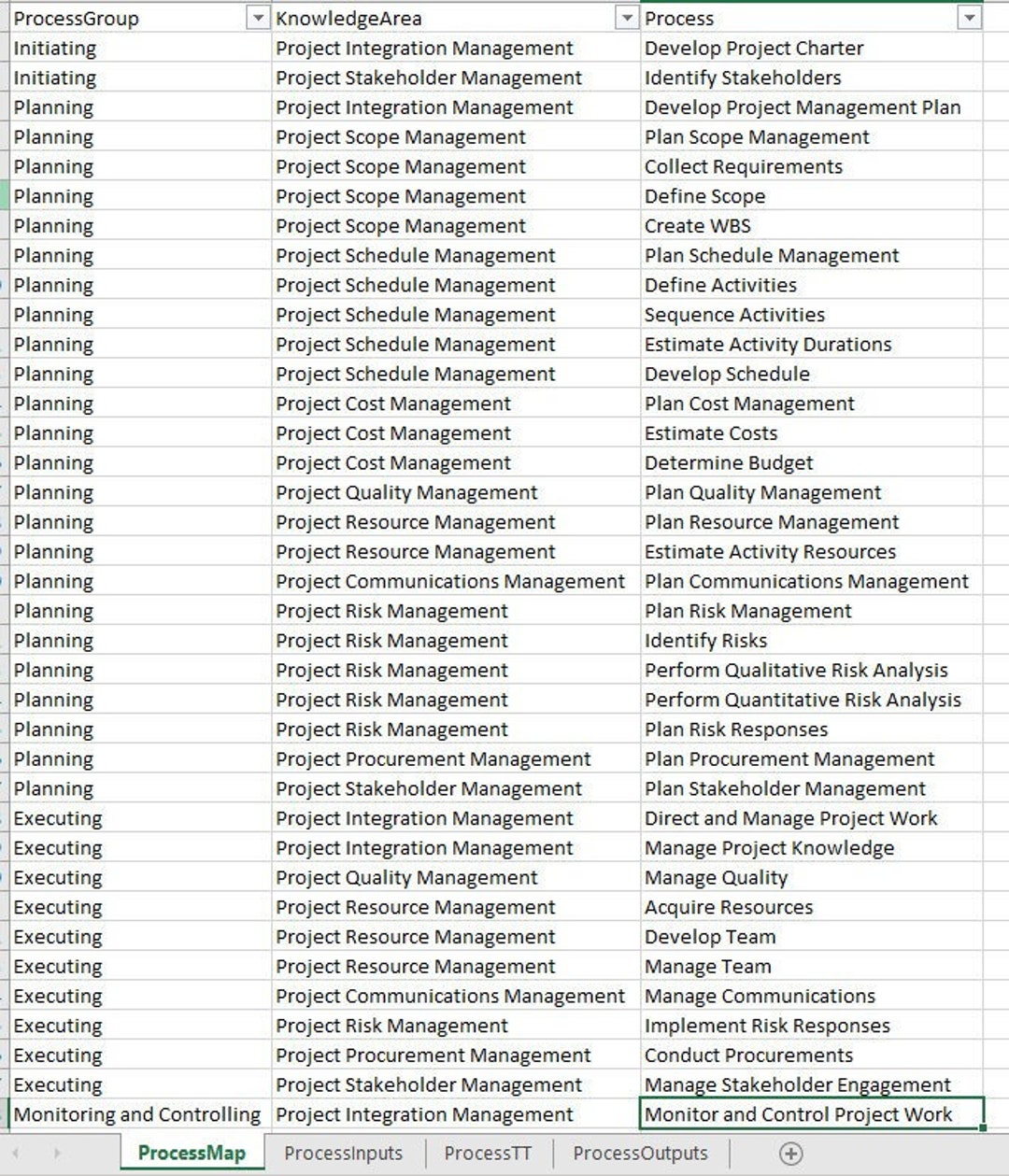 PMP/CAPM Exam Prep - List of Processes & Ittos - Etsy
