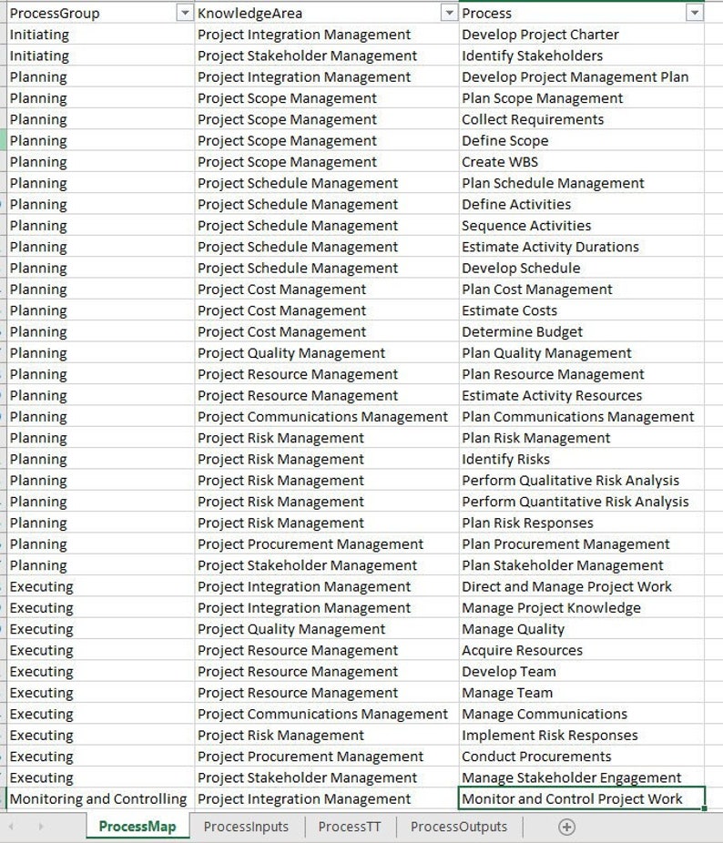 PMP/CAPM Exam Prep - List of Processes & Ittos - Etsy