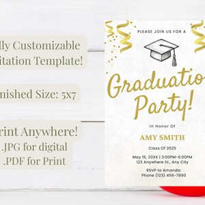 Editable Graduation Invitation Template | Printable Grad Party Invite ...