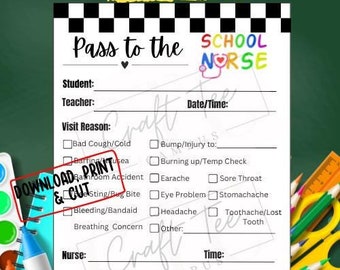 Teacher Pass to Nurse Note From Teacher Organization Supplies Student ...