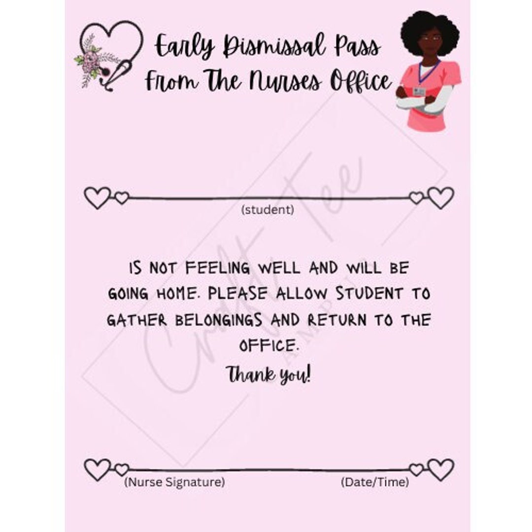 School Nurse Pass, Student Sick Note, Pass for Student, School Nurse ...