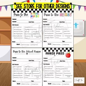 Teacher Pass to Nurse Note From Teacher Organization Supplies Student ...