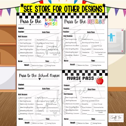 Teacher Pass to Nurse Note From Teacher Organization Supplies Student ...