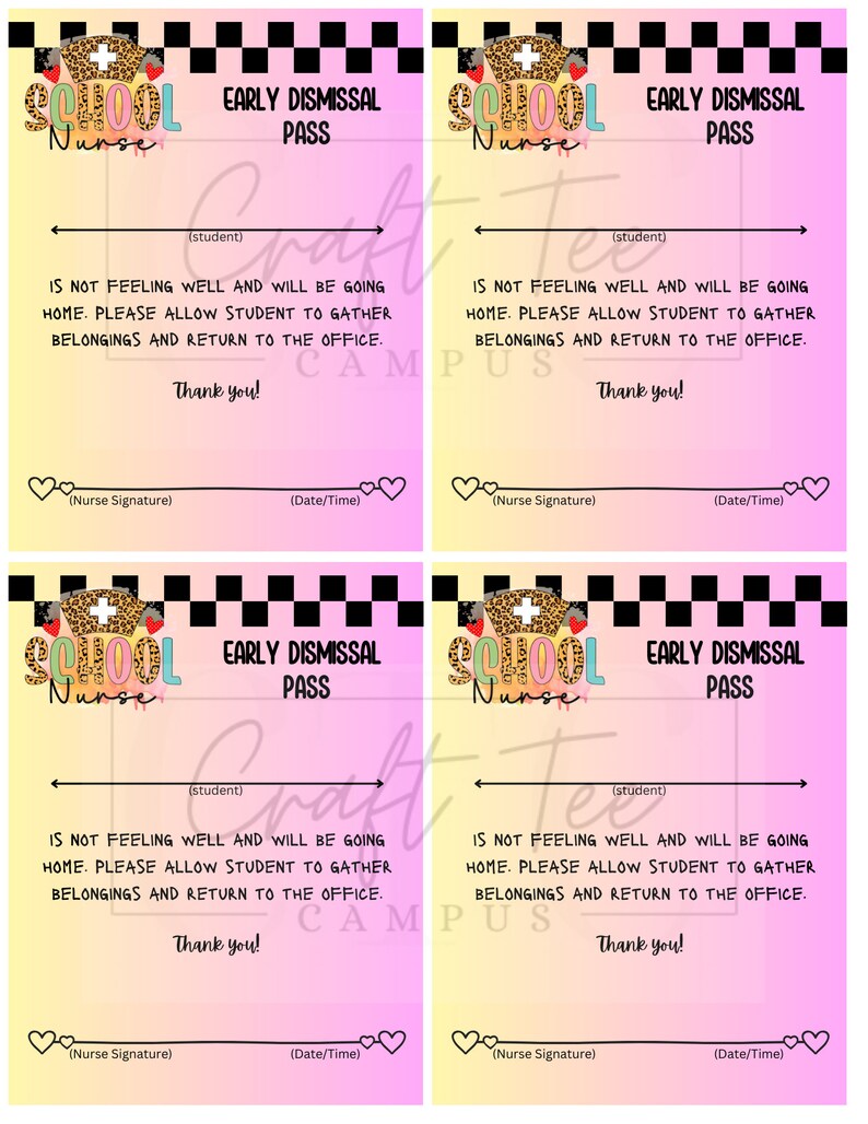 School Nurse Pass, School Nurse Note to Teacher, Nurse Office Supplies ...