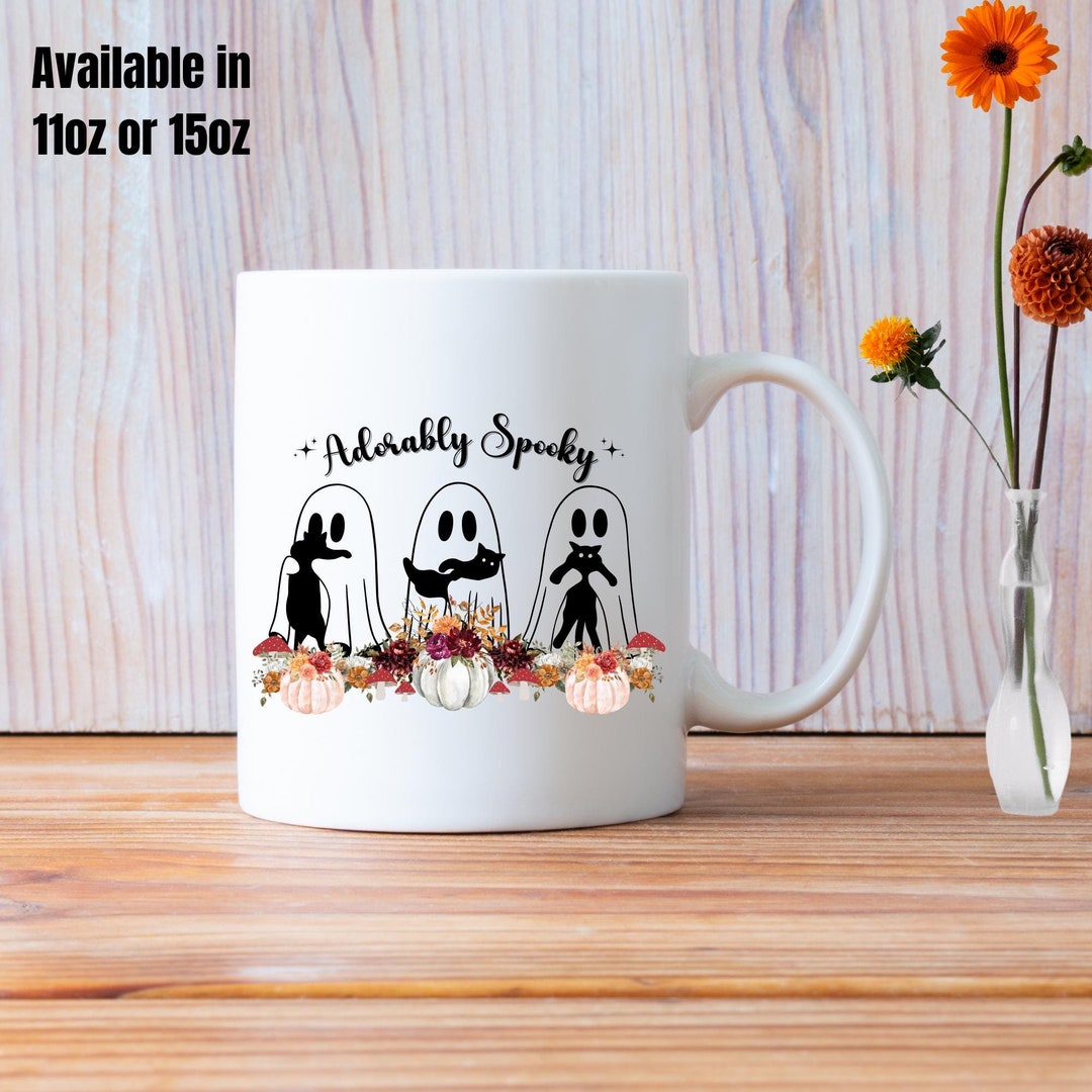 Halloween Ghost Coffee Mug Gift Spooky Black Cat Ghost Cup Cat Lover ...