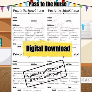 Teacher Pass to Nurse Note From Teacher Organization Supplies Student ...