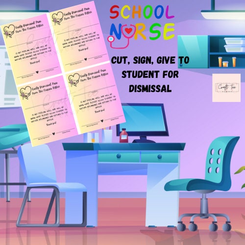 School Nurse Pass, School Nurse Note to Teacher, Nurse Office Supplies ...