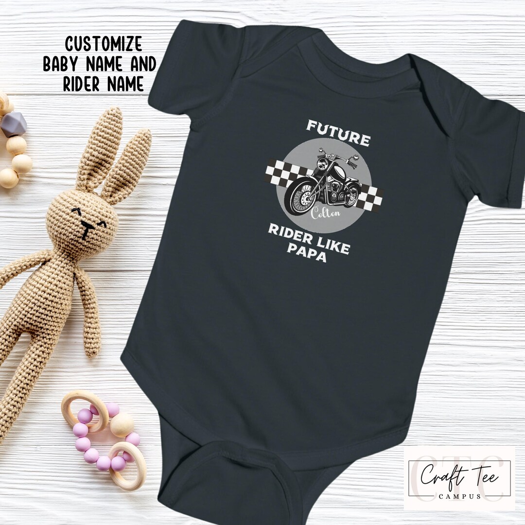 Personalized Baby Bodysuit With Motorcycle Design Custom Name Gender ...