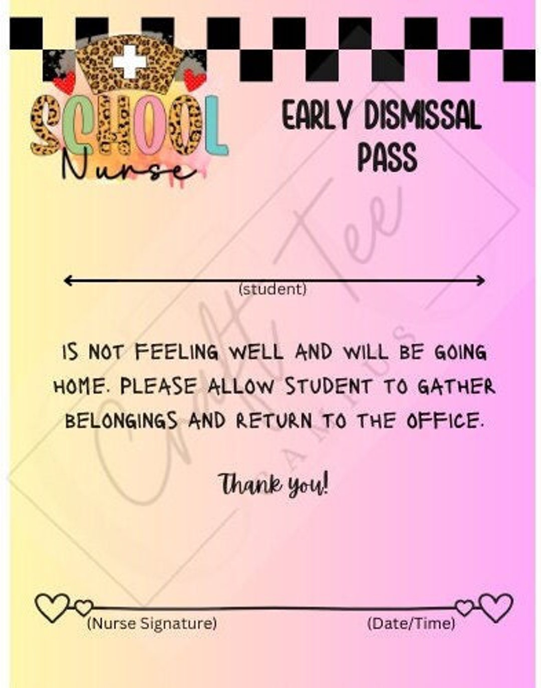 School Nurse Pass, School Nurse Note to Teacher, Nurse Office Supplies ...