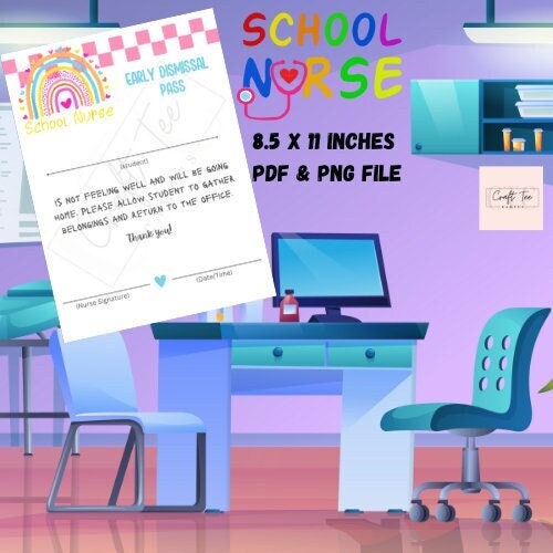 School Nurse Pass, School Nurse Note to Teacher, Nurse Office Supplies ...