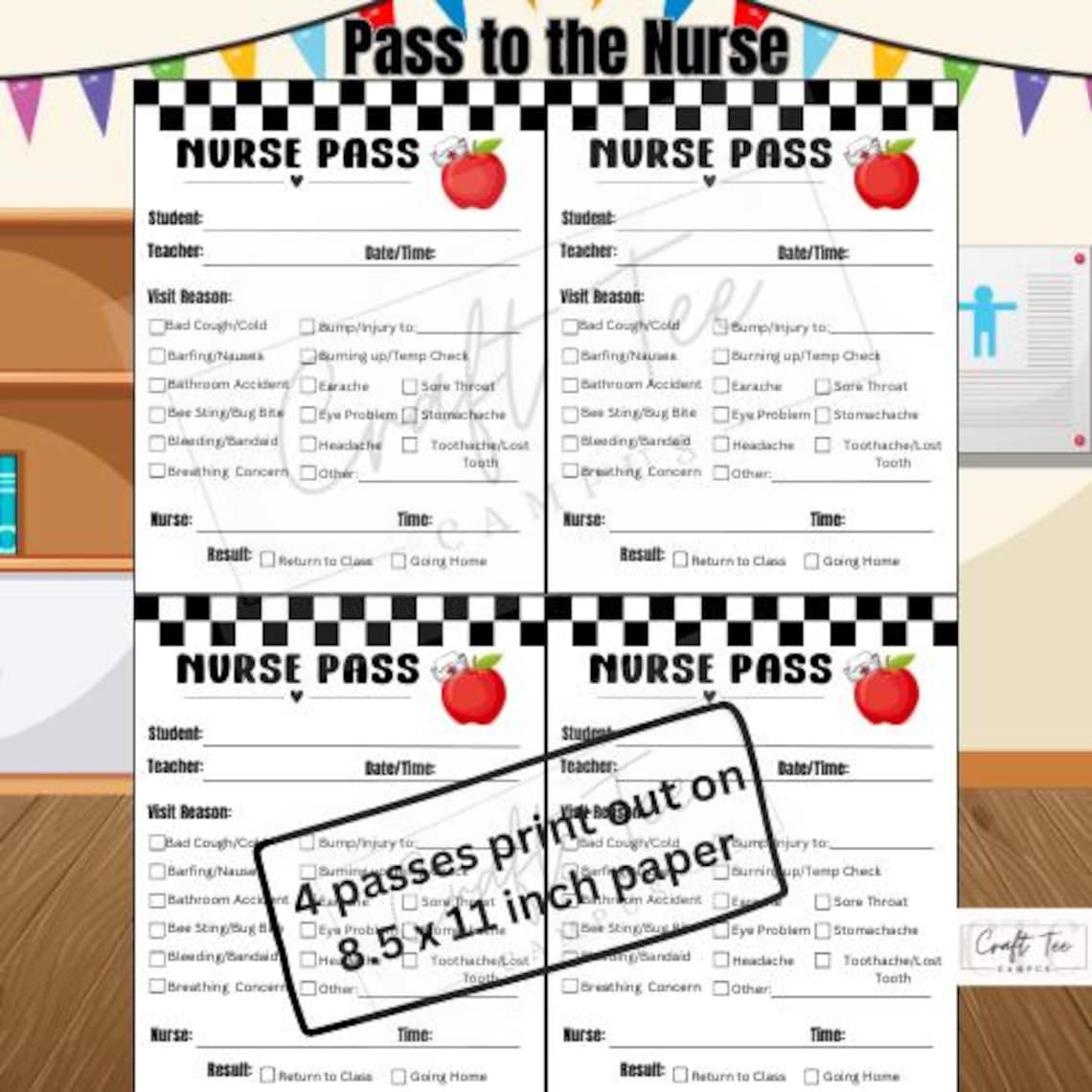 Teacher Pass to Nurse Note From Teacher Organization Supplies Student ...