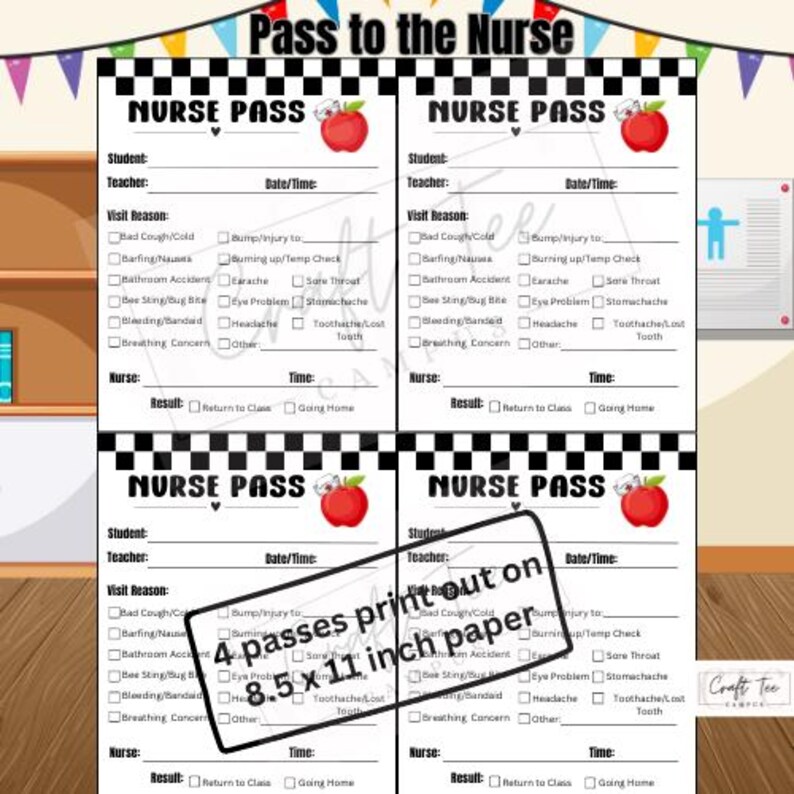 Teacher Pass to Nurse Note From Teacher Organization Supplies Student ...