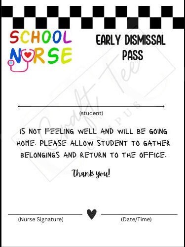 School Nurse Pass, School Nurse Note to Teacher, Nurse Office Supplies ...
