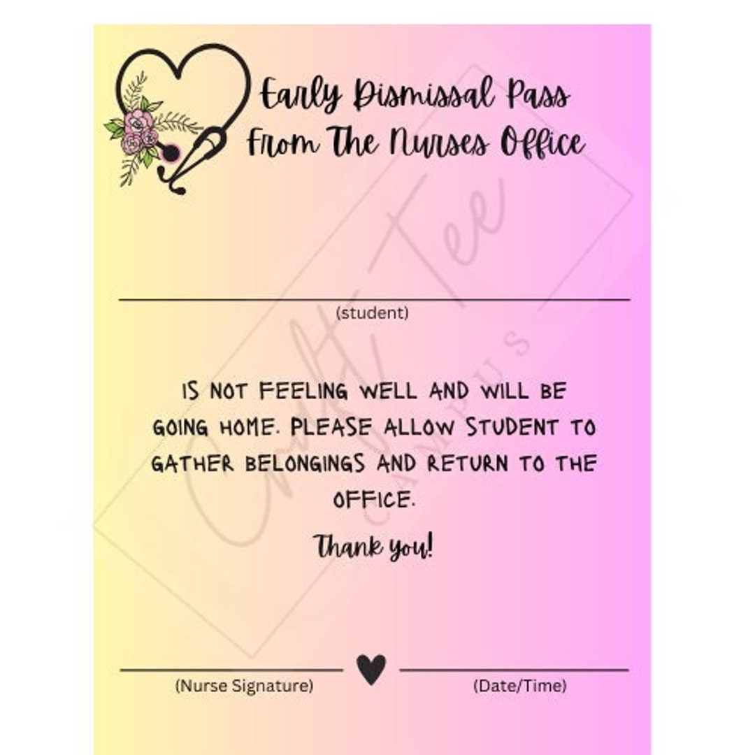 School Nurse Pass, School Nurse Note to Teacher, Nurse Office Supplies ...
