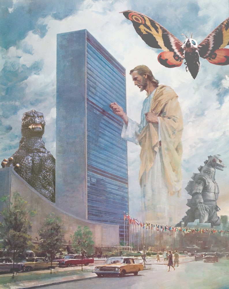 Godzilla Vs. Jesus Sticker version 1: Indoor Use - Etsy