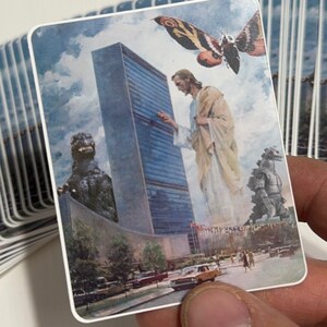 Godzilla Vs. Jesus Sticker version 1: Indoors - Etsy