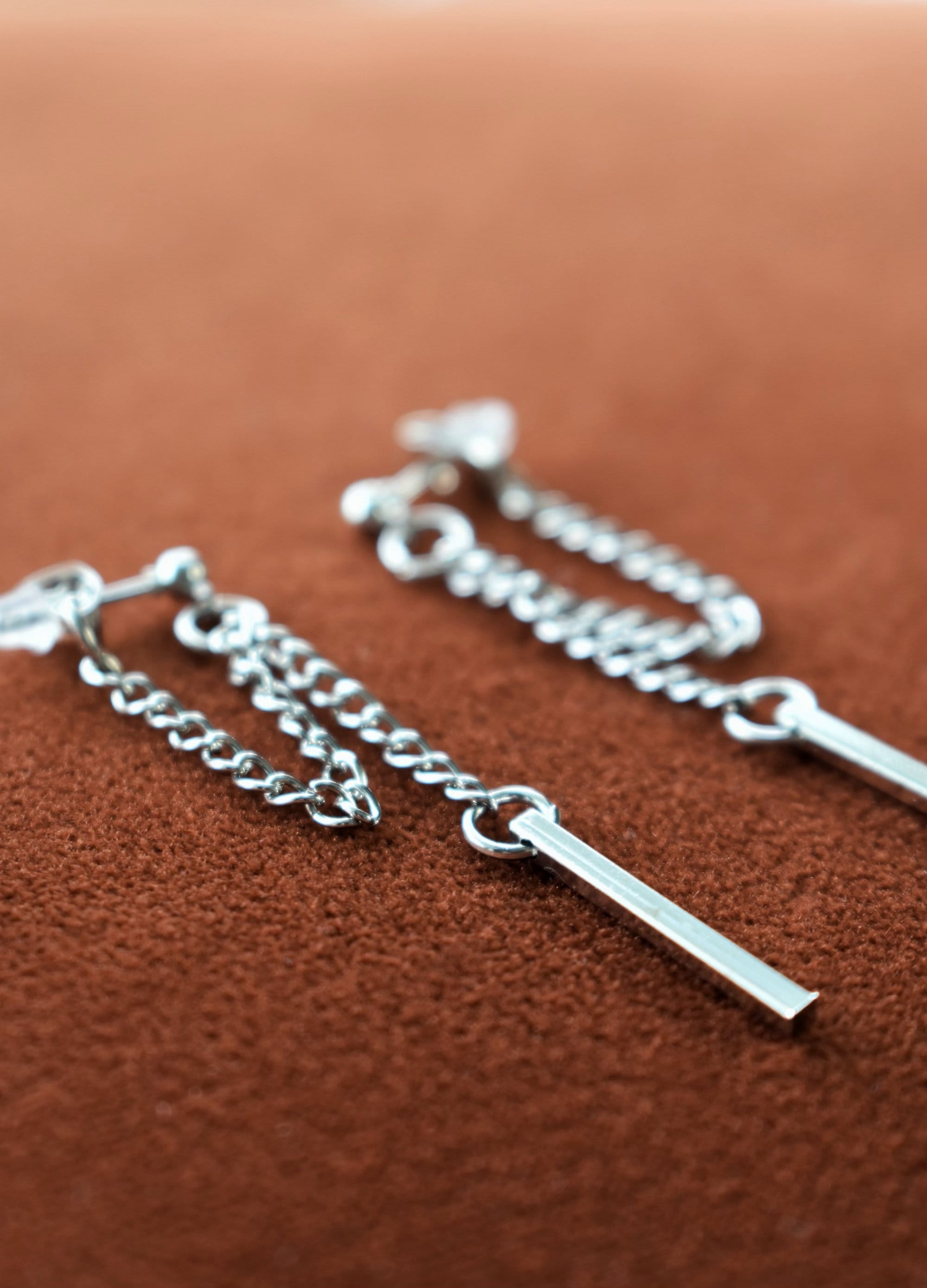 Silver Chain Earrings for Men Unisex Earring Mens Chain Bar Earrings ...