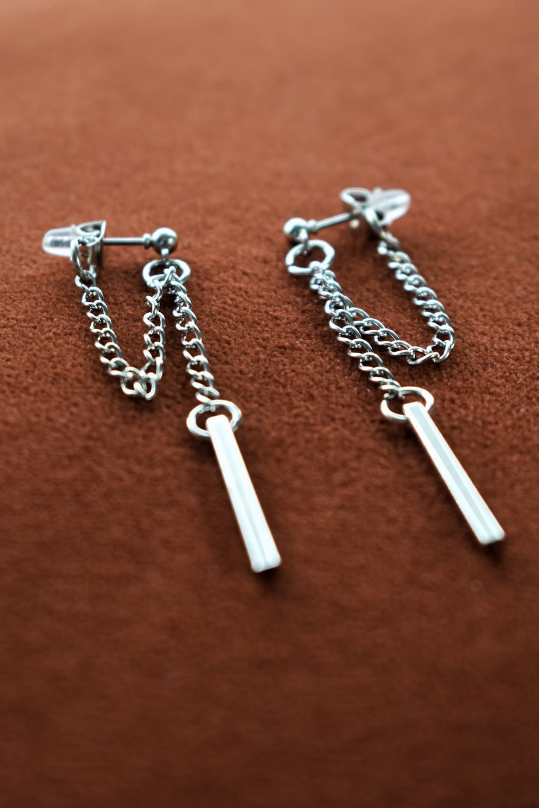 Silver Chain Earrings for Men Unisex Earring Mens Chain Bar Earrings ...