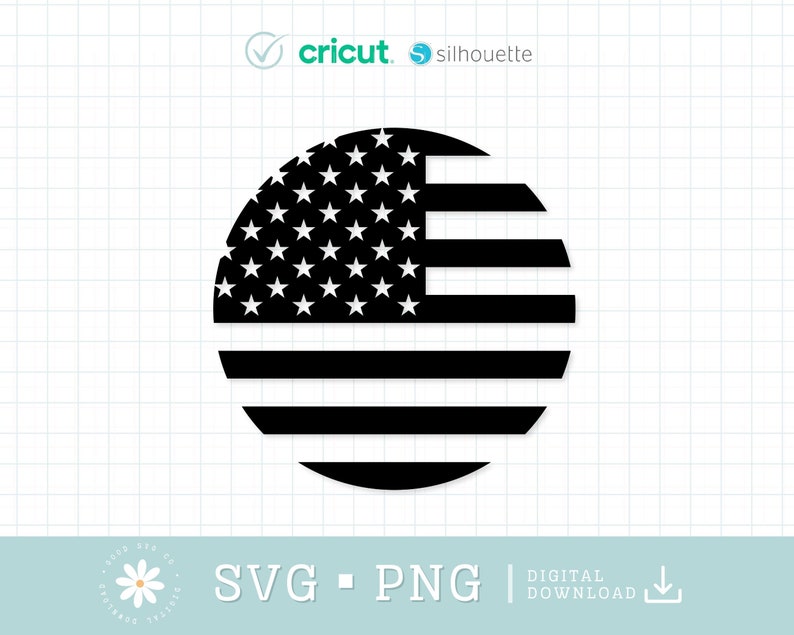 Round US Flag Svg, Circle American Flag, Cut File Silhouette, USA Round ...