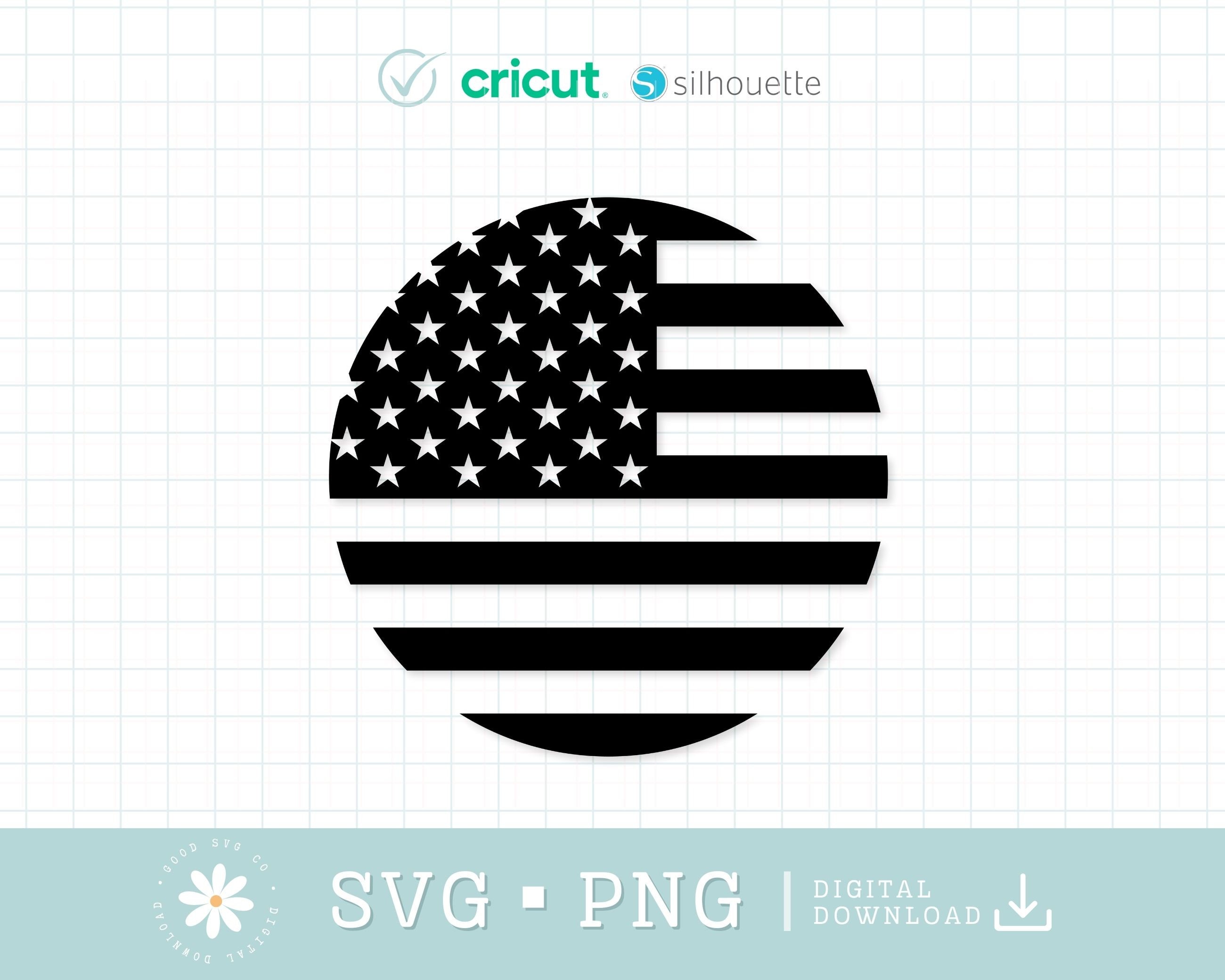 Round US Flag Svg, Circle American Flag, Cut File Silhouette, USA Round ...