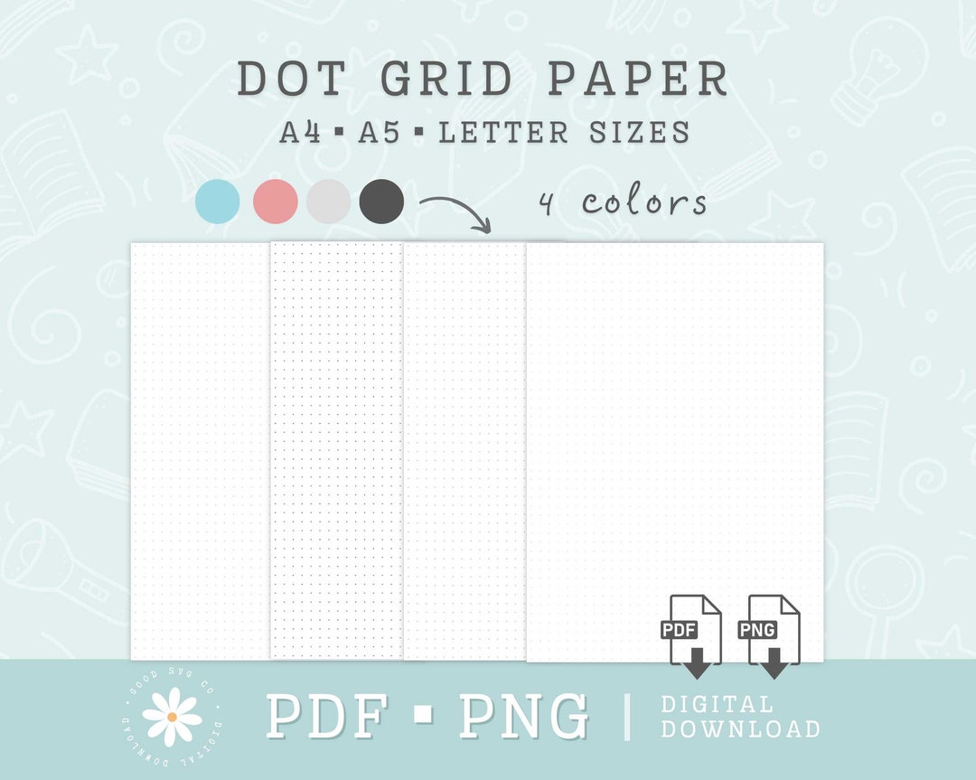 Dot Grid Paper Bundle Printable A4, A5, Letter Size, PDF & PNG, Dotted ...