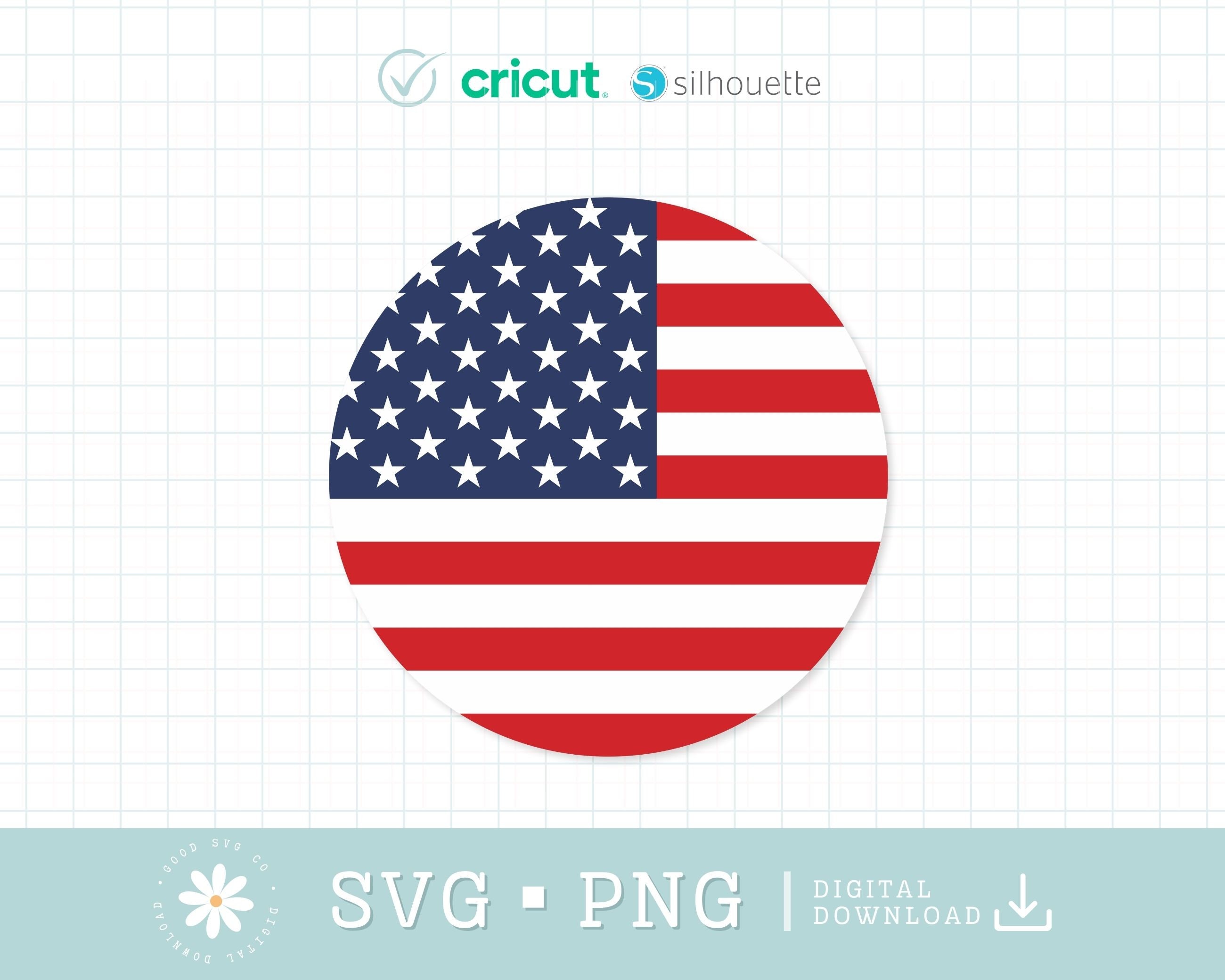 Round US Flag Svg, Circle American Flag, Cut File Silhouette, USA Round ...