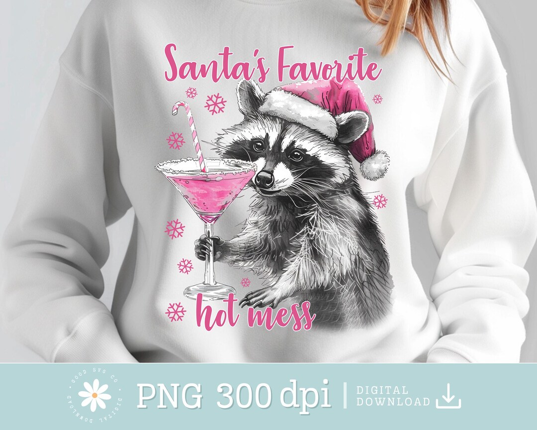 Santa's Favorite Hot Mess PNG, Funny Christmas Raccoon Png, Christmas ...