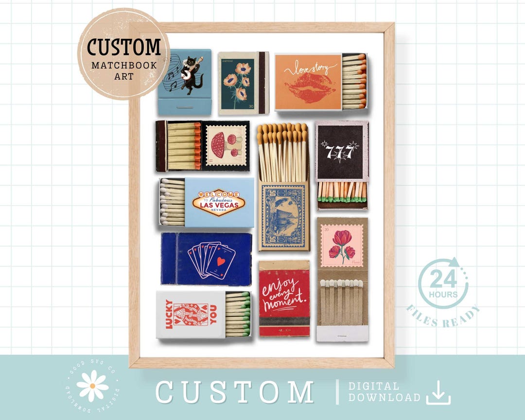 Custom Matchbook Wall Art, Custom Matchbook Art, Matchbox Digital ...