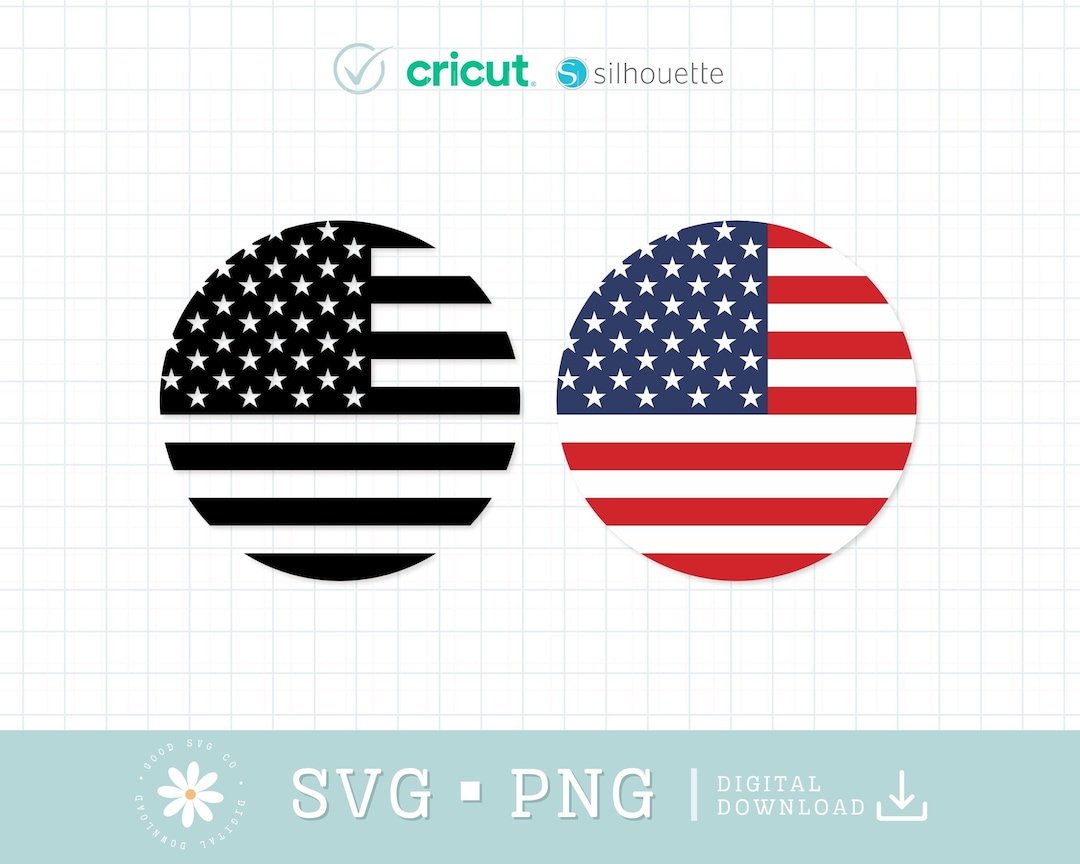 Round US Flag Svg, Circle American Flag, Cut File Silhouette, USA Round ...