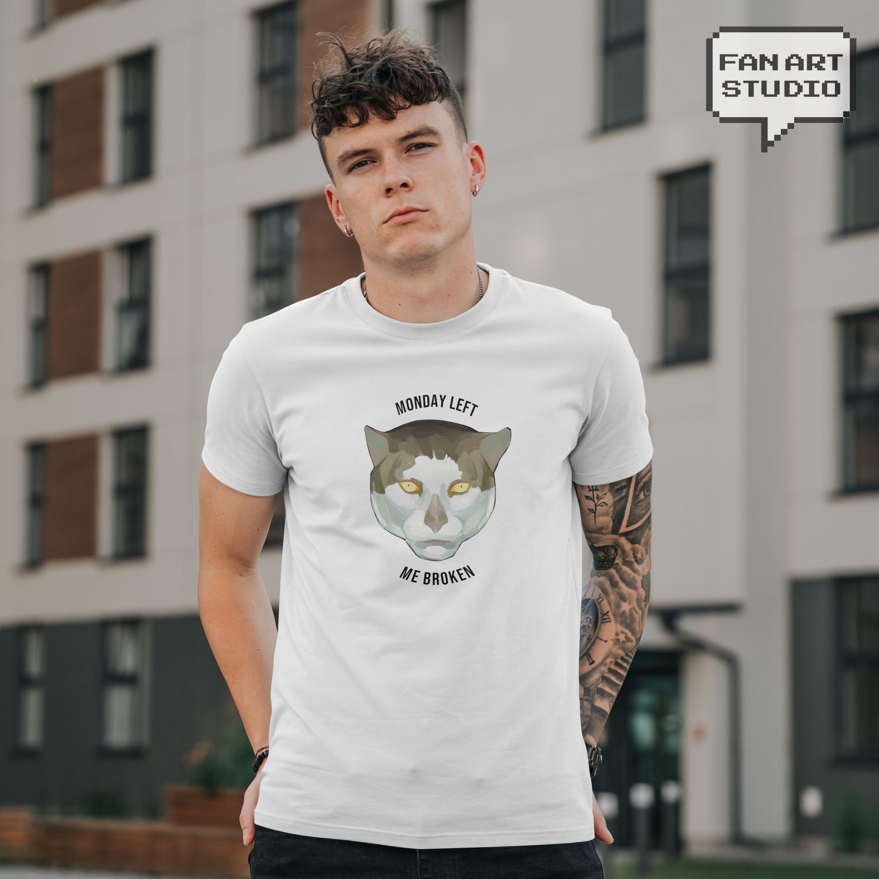 Monday Left Me Broken Cat Meme, Art, Tshirt, Funny, Trending Gift for ...