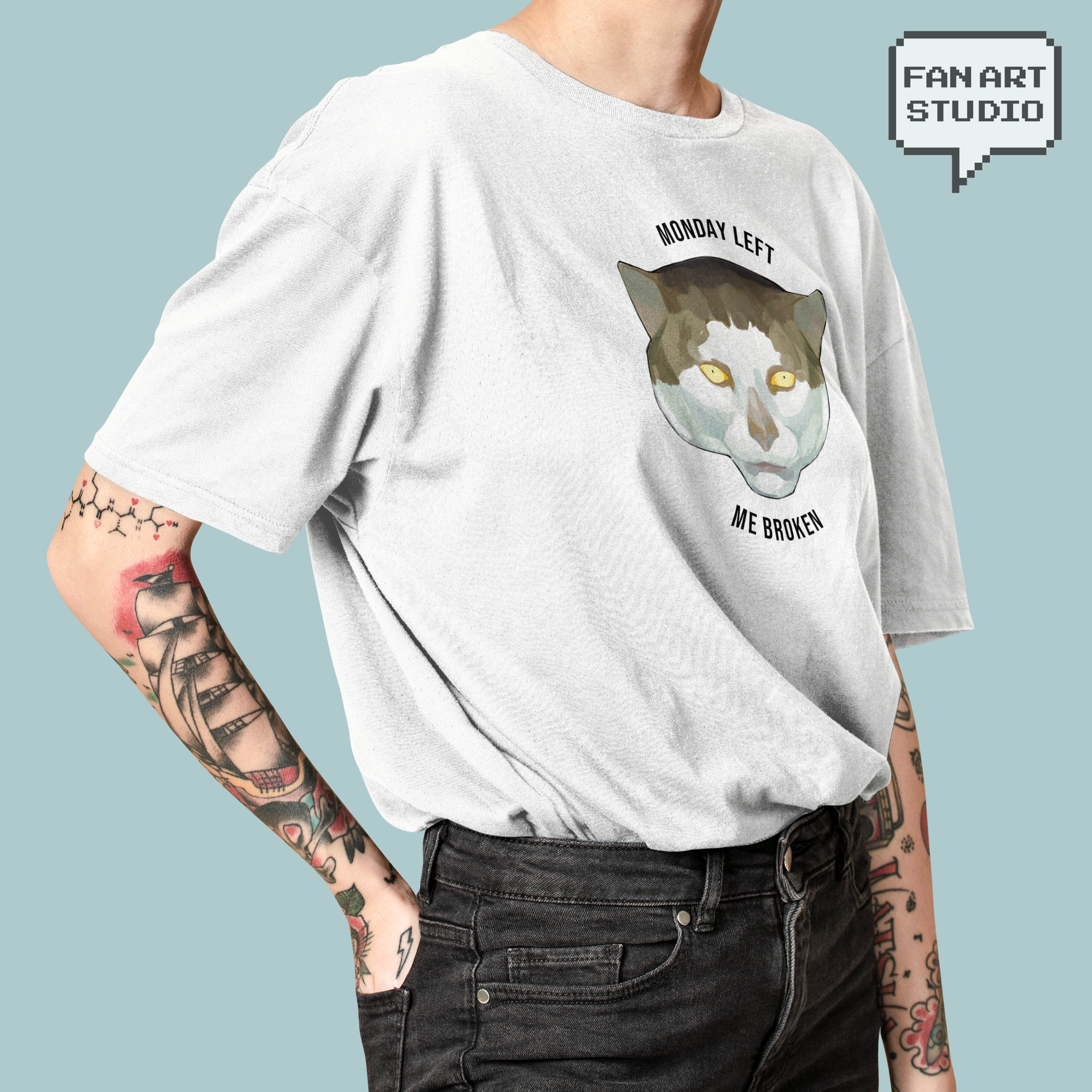 Monday Left Me Broken Cat Meme, Art, Tshirt, Funny, Trending Gift for ...