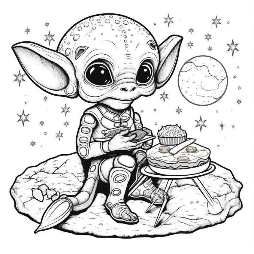 Alien Eating Breakfast Coloring Page - Etsy