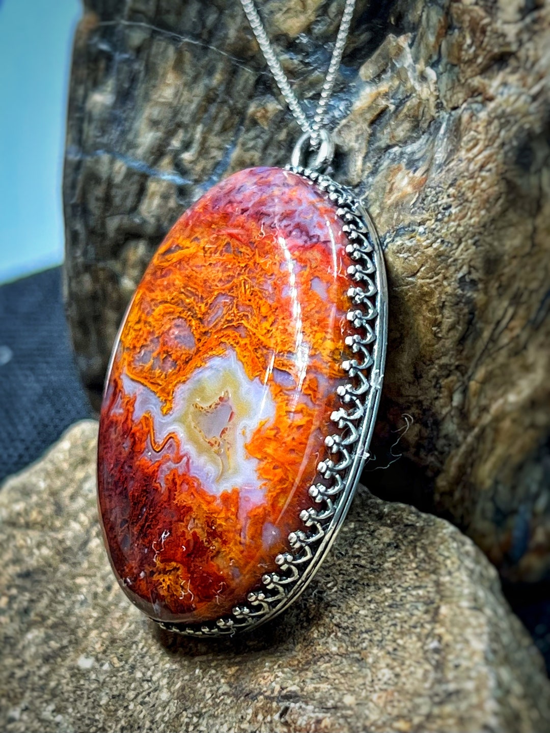 Oregon Maury Mountain Moss Agate Sterling Silver Pendant Necklace - Etsy