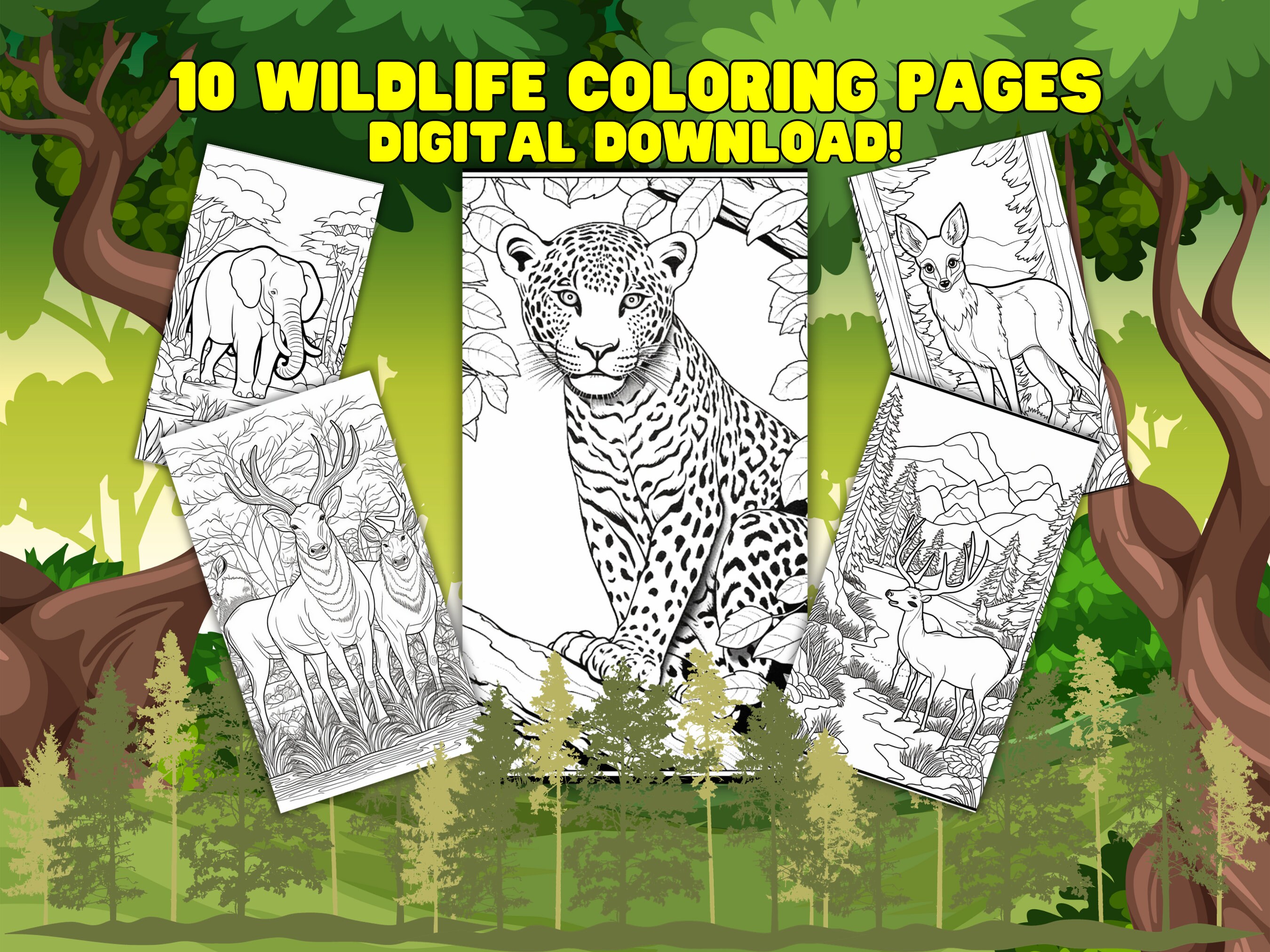Wild Animal Printable Coloring Pages Kids Wild Animal - Etsy