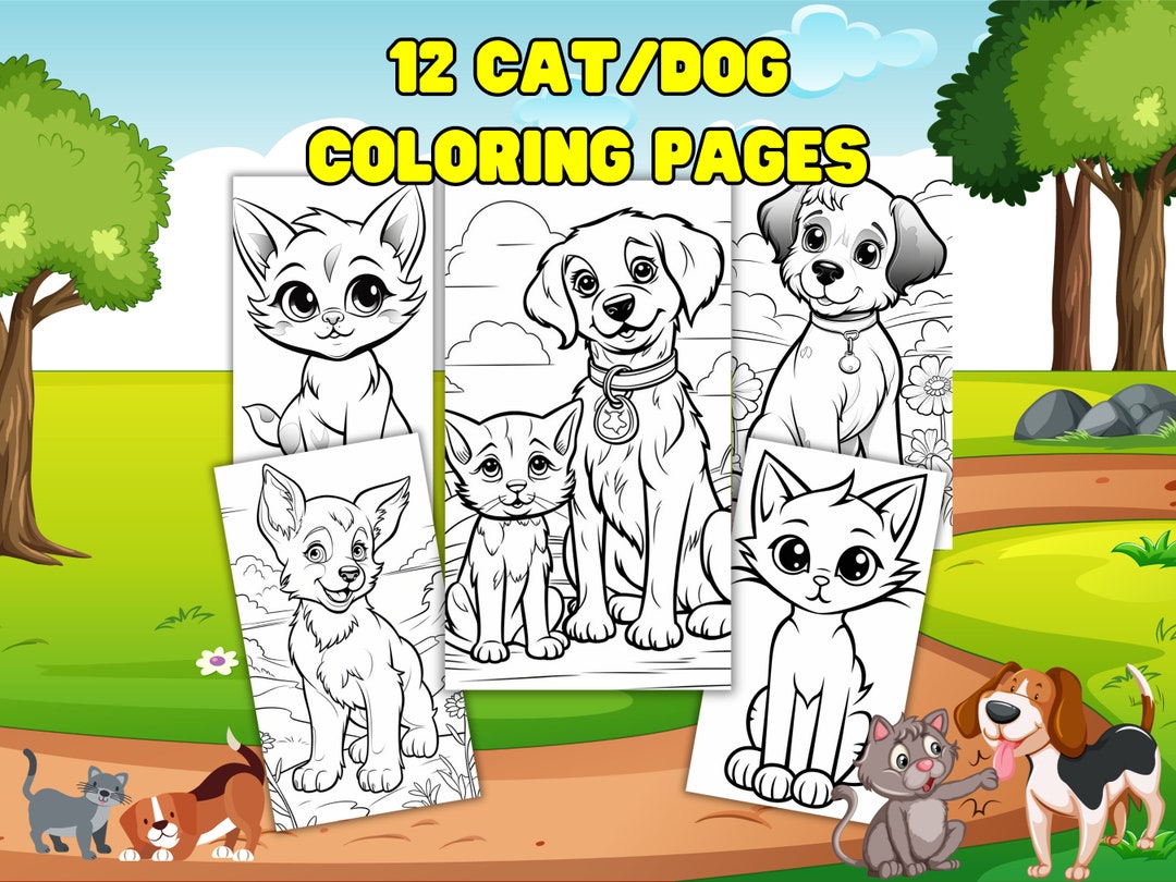 12 X Cat & Dog Printable Coloring Pages Kids Cat Printable - Etsy