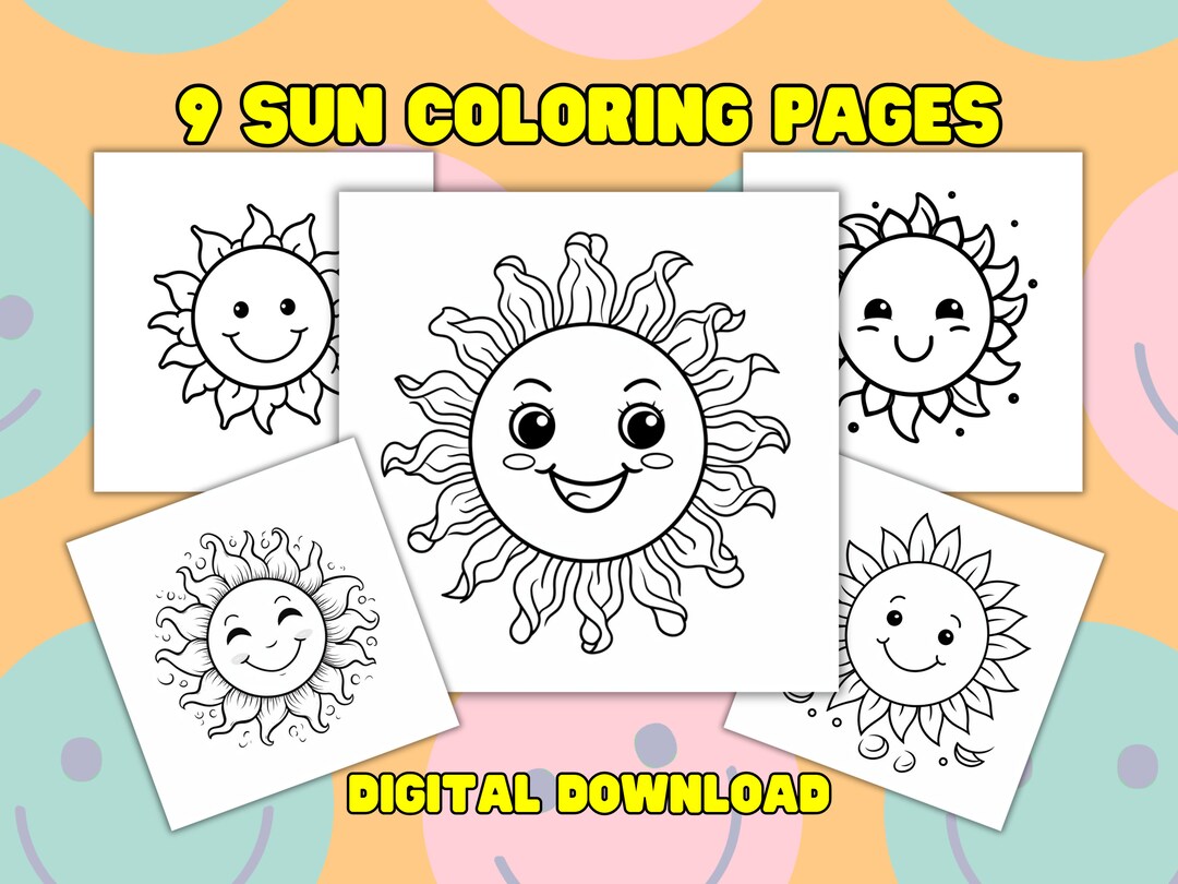 9 X Smiling Sun Printable Coloring Pages Kids Happy Printable - Etsy