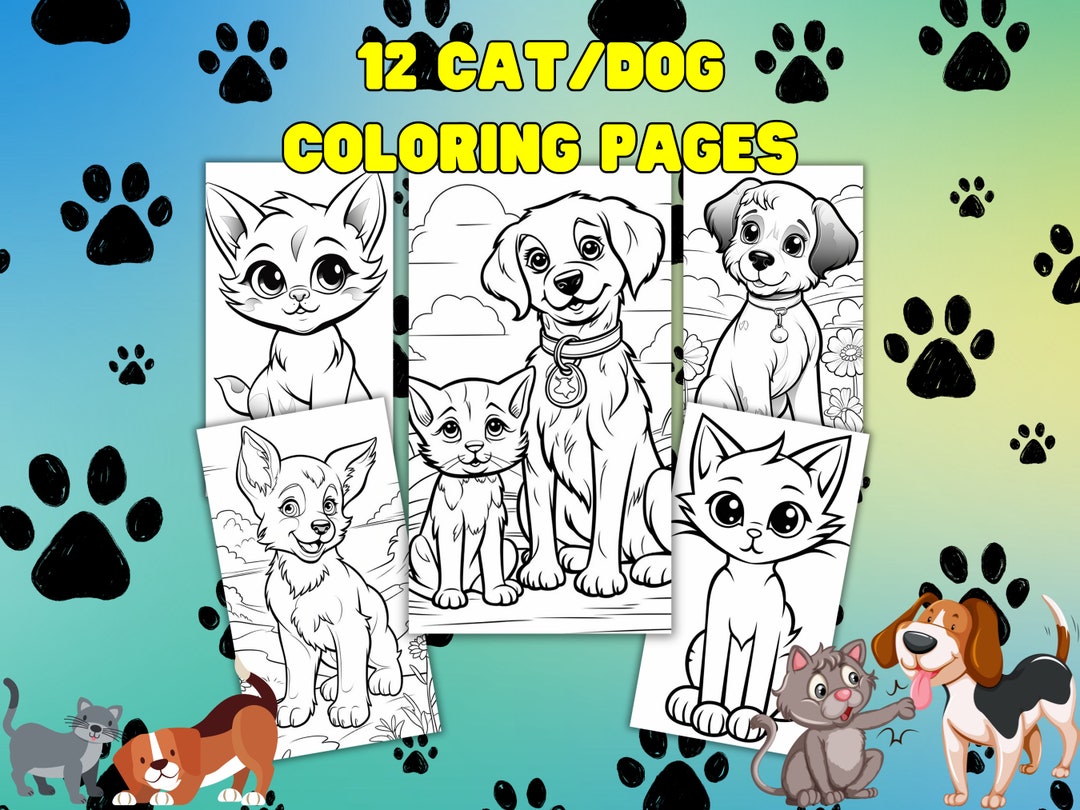 Cat & Dog Printable Coloring Pages Kids Dog Printable Coloring - Etsy
