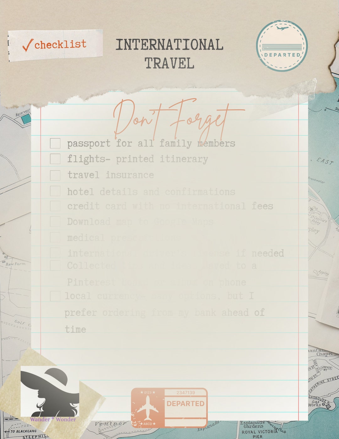 International Travel Checklist Don't Forget These Things! Download for ...