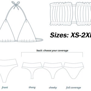 Swimwear Pattern Three Piece Swimsuit Sewing Pattern Sizes XS 2 XL ...