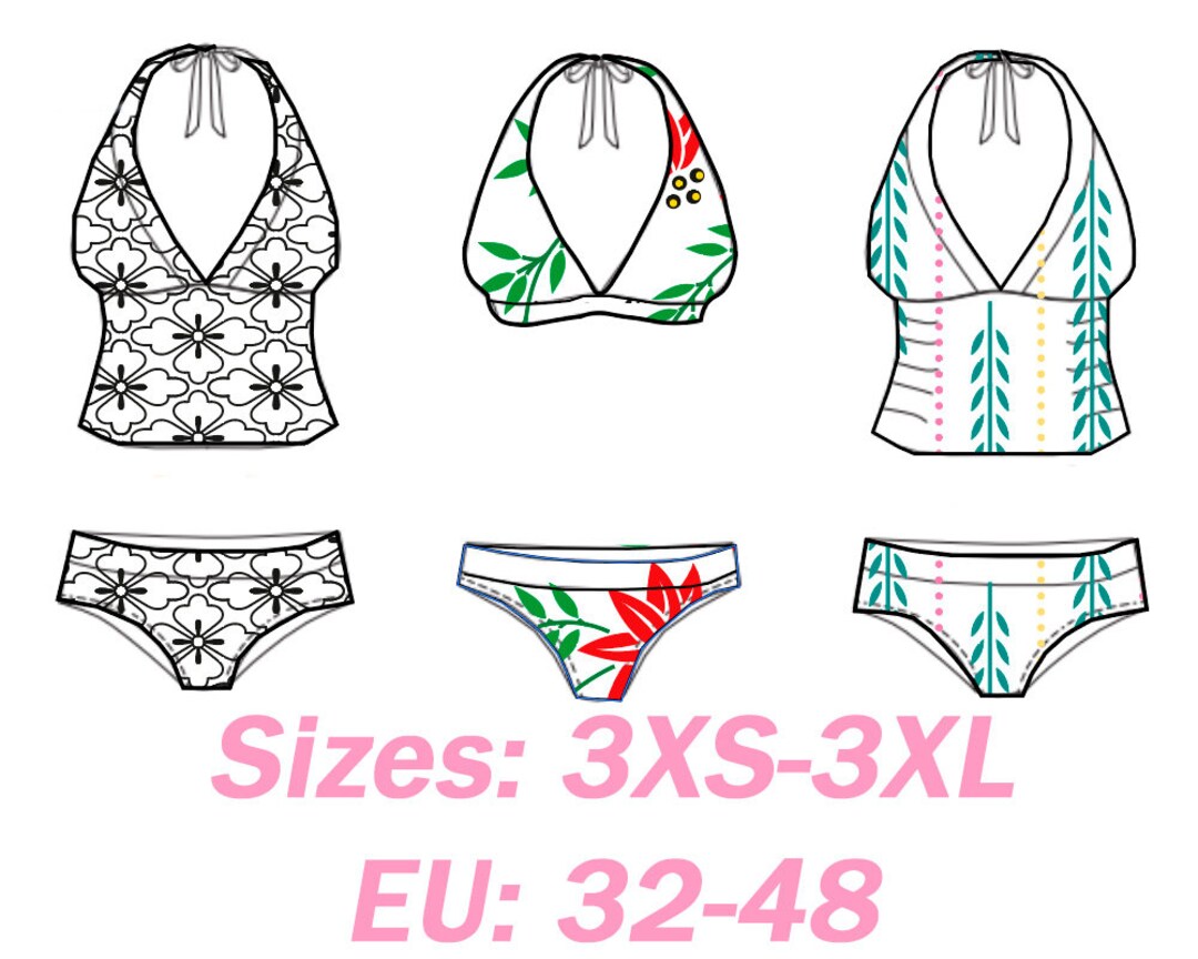 Swimwear Pattern Two Piece Swimsuit Sewing Pattern Tankini Bikini Sizes ...