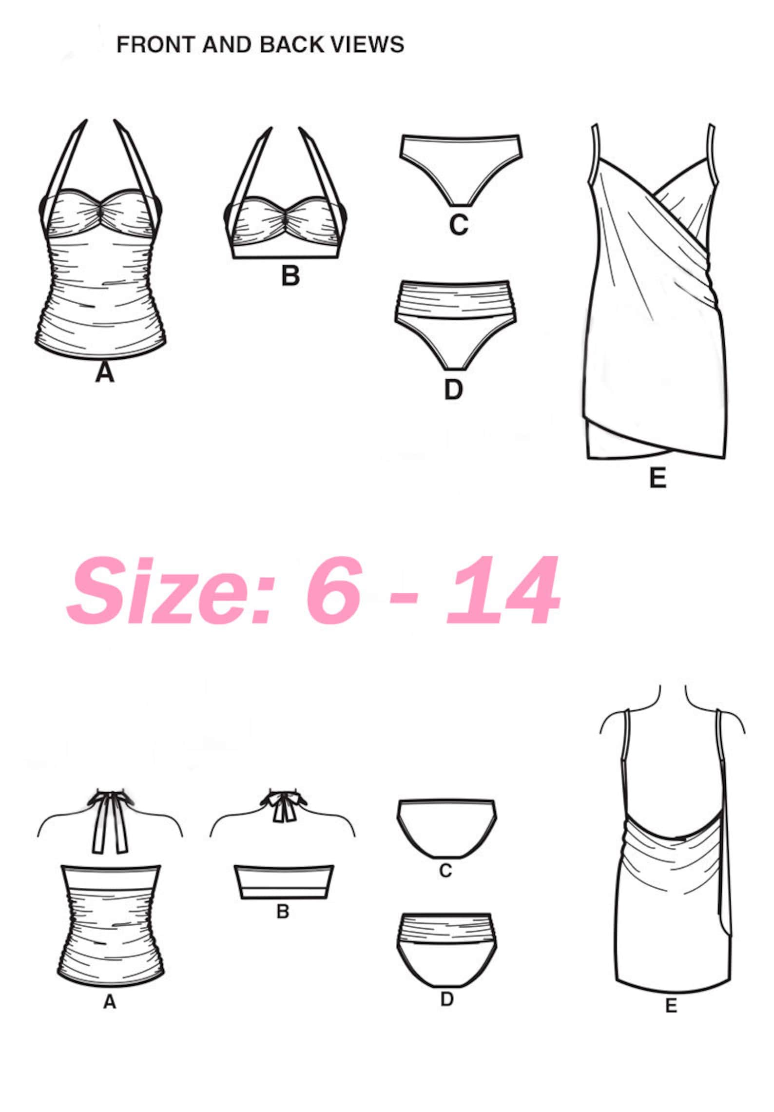Swimwear Pattern Two Piece Swimsuit Sewing Pattern Tankini Bikini Size ...